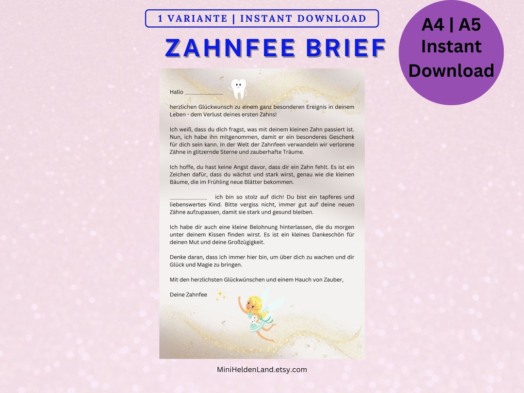 Zahnfee Brief Vorlage | Zahnfee Brief zum Ausdrucken | Zahnfee Brief ...