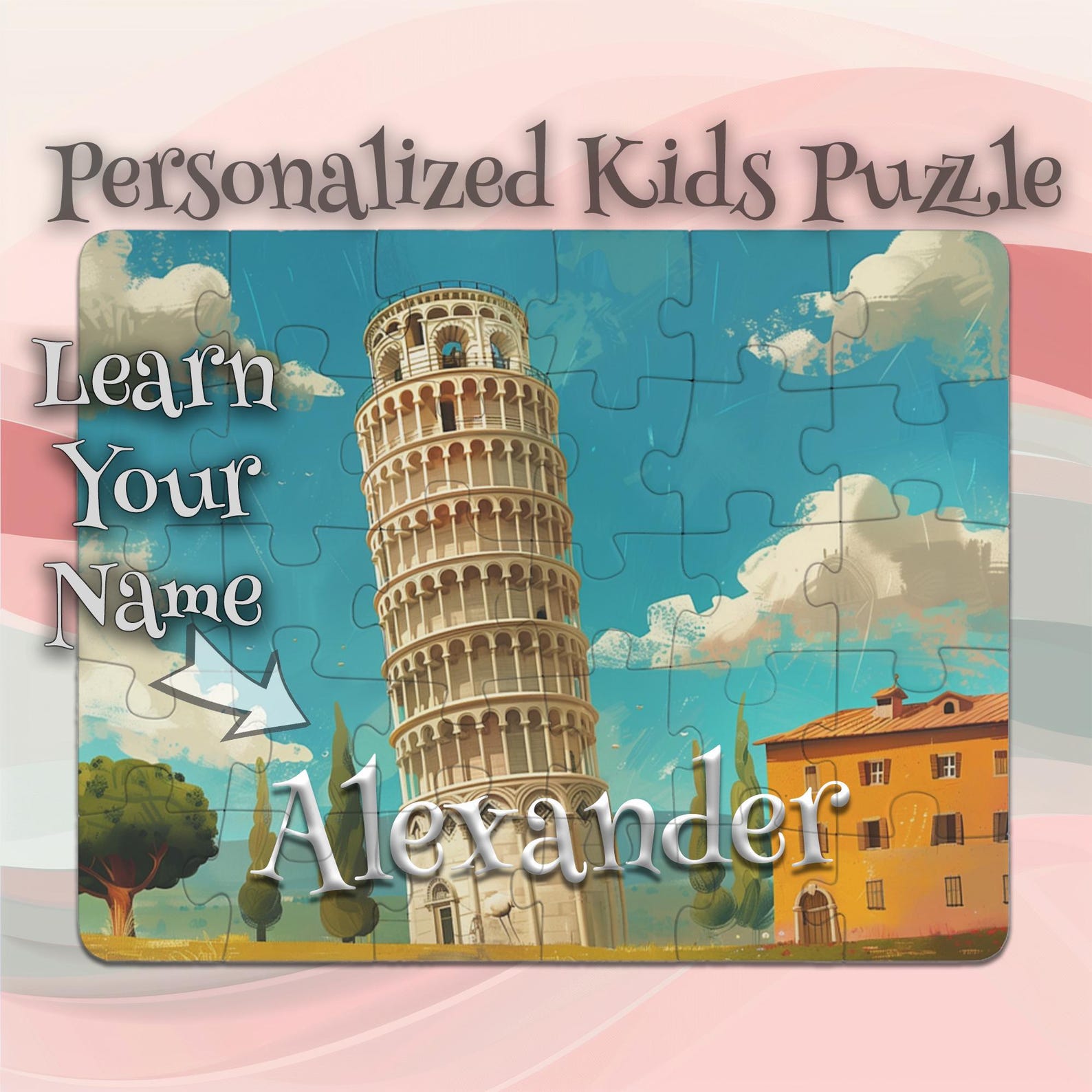 Personalized Tower of Pisa Puzzle for Kids – Toddler-friendly Toy ...