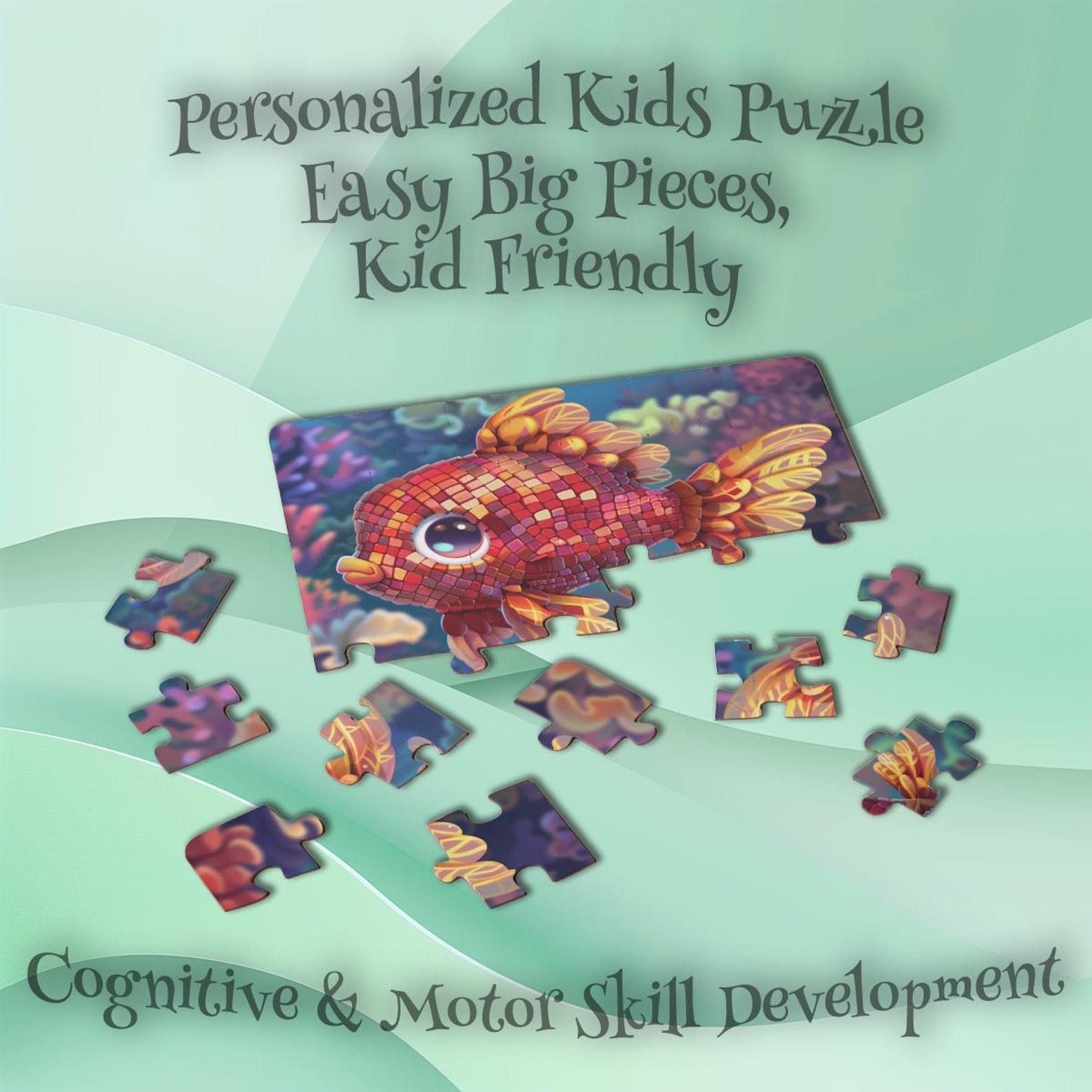 Personalized Mosaic Fish Puzzle for Kids – Educational Puzzle Toy ...