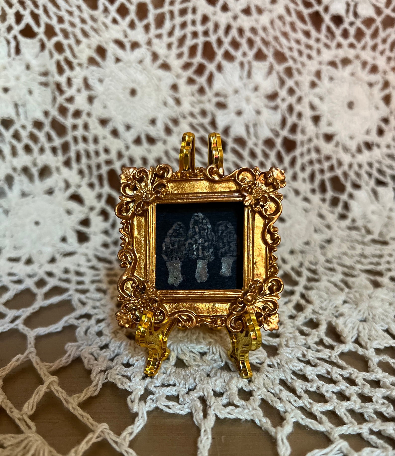 Miniature Morel Mushrooom Oil Painting, Mini Wall Decor, Tiny Art ...