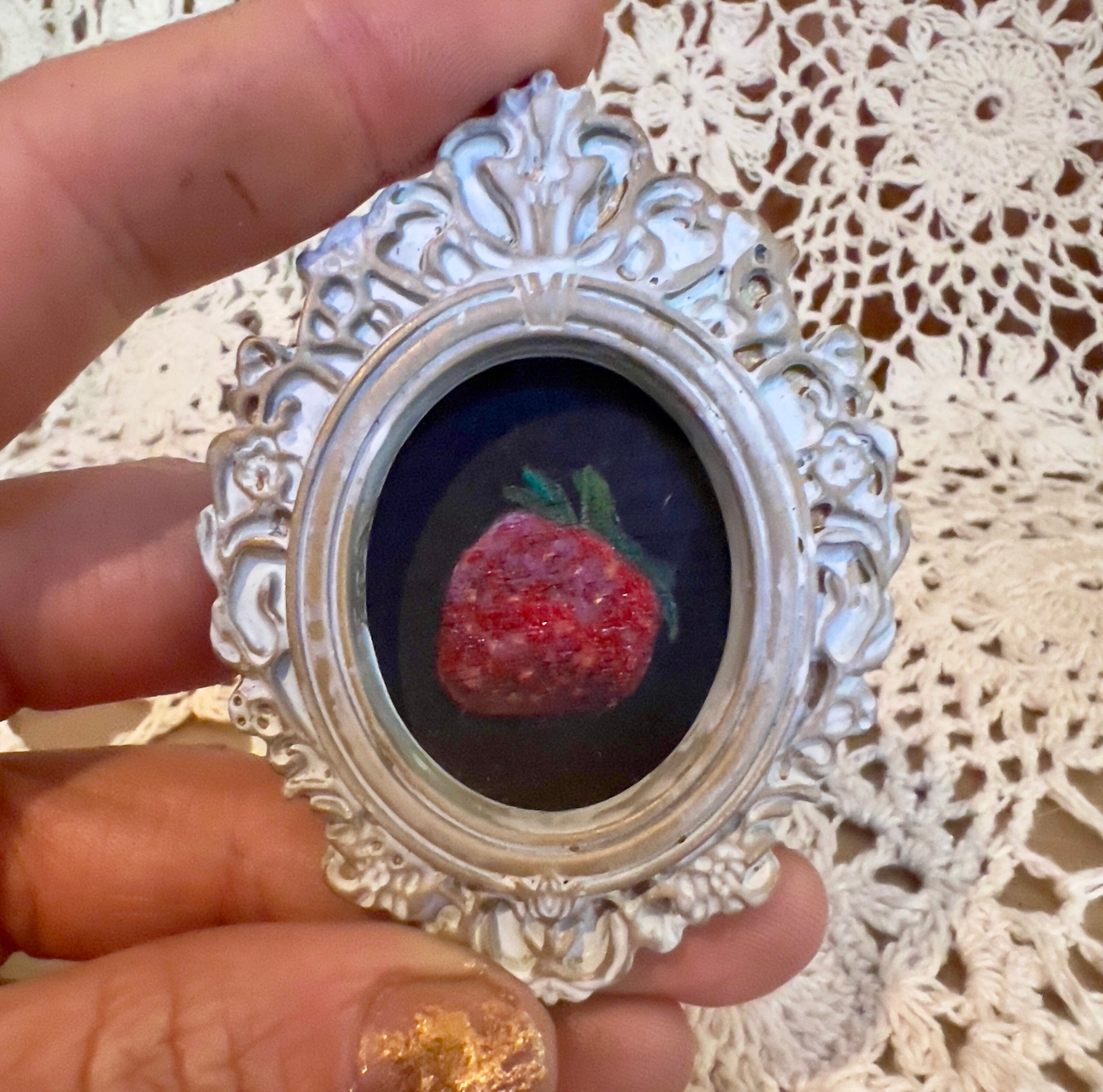 Strawberry Wall Decor, Original Miniature Oil Painting, Cute Handmade ...