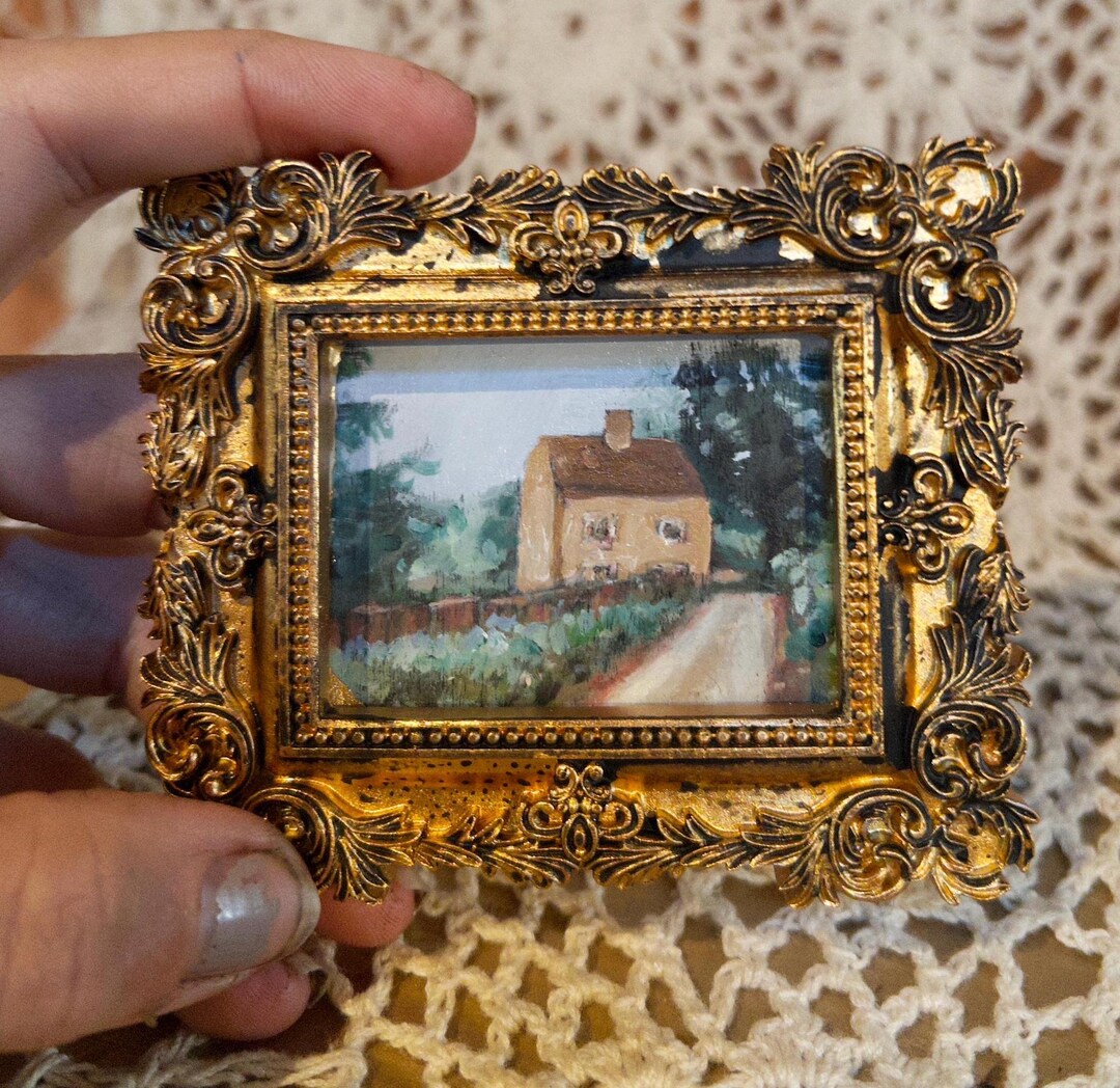 Mini Original Cottage Core Painting, Tiny Oil Painting, Mini Framed Art ...