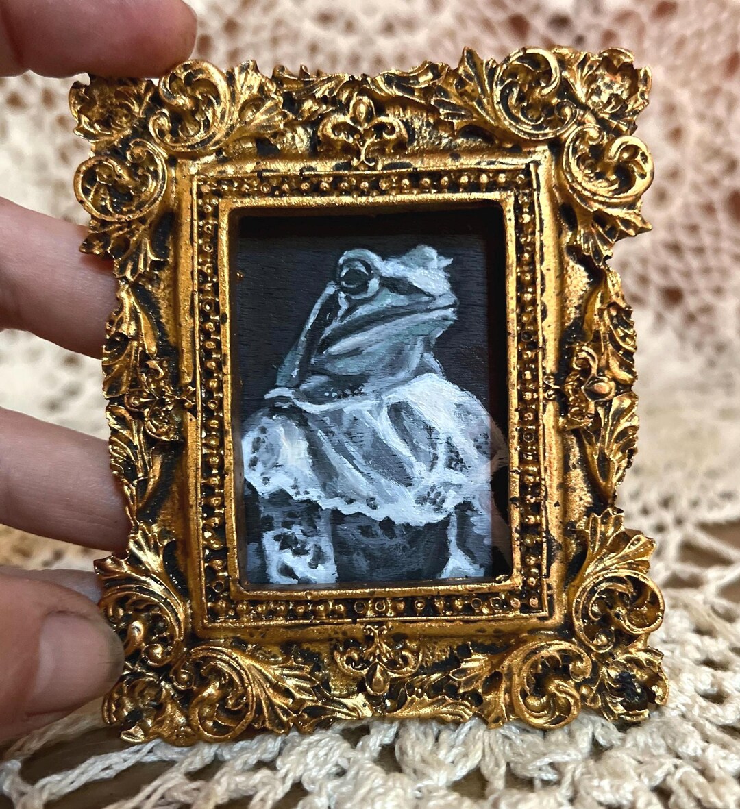 Small Victorian Frog Oil Painting, Goblincore Decor, Miniature Goth ...