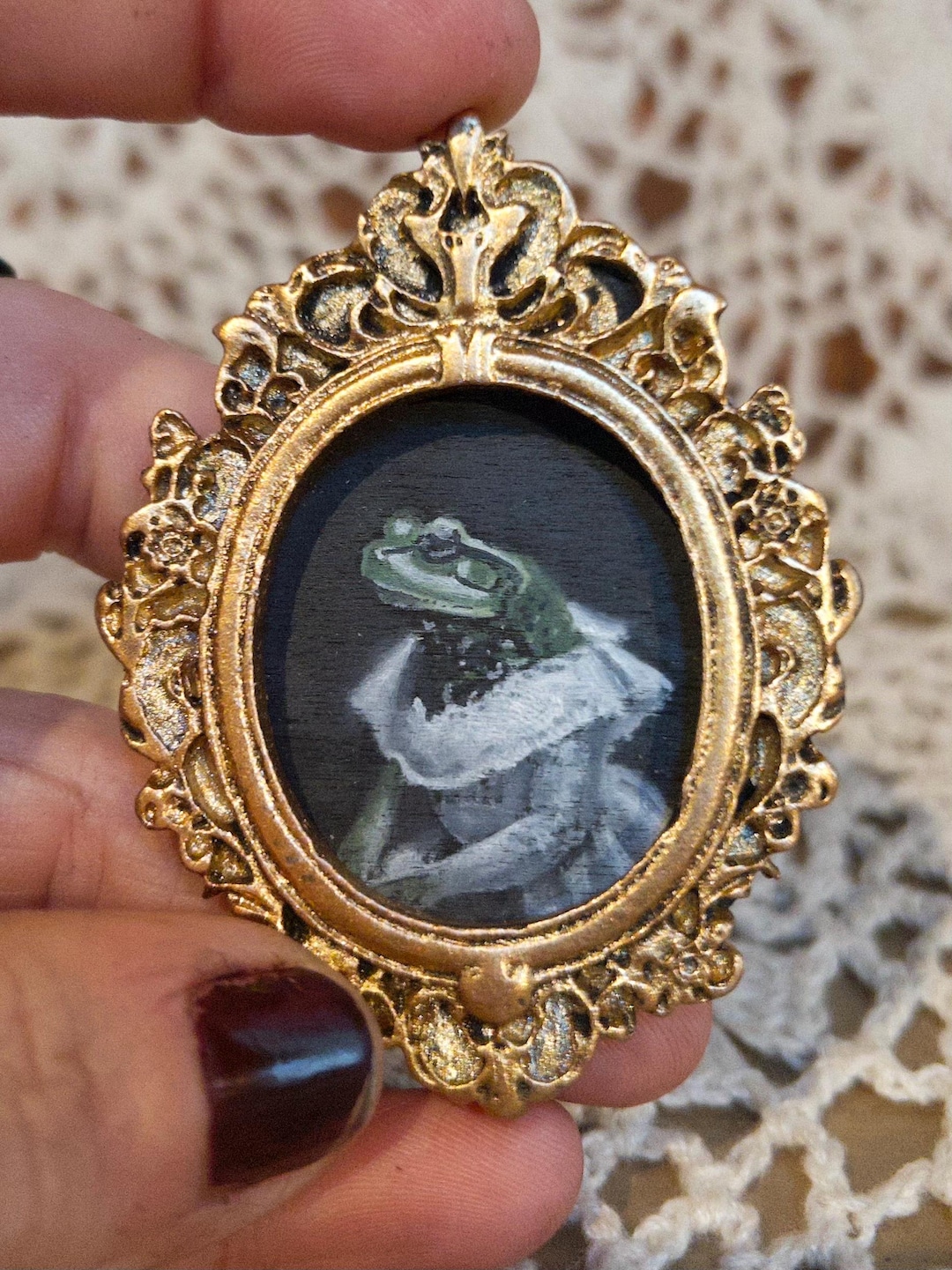 Miniature Victorian Frog Oil Painting With Vintage Ornate Gold Frame ...