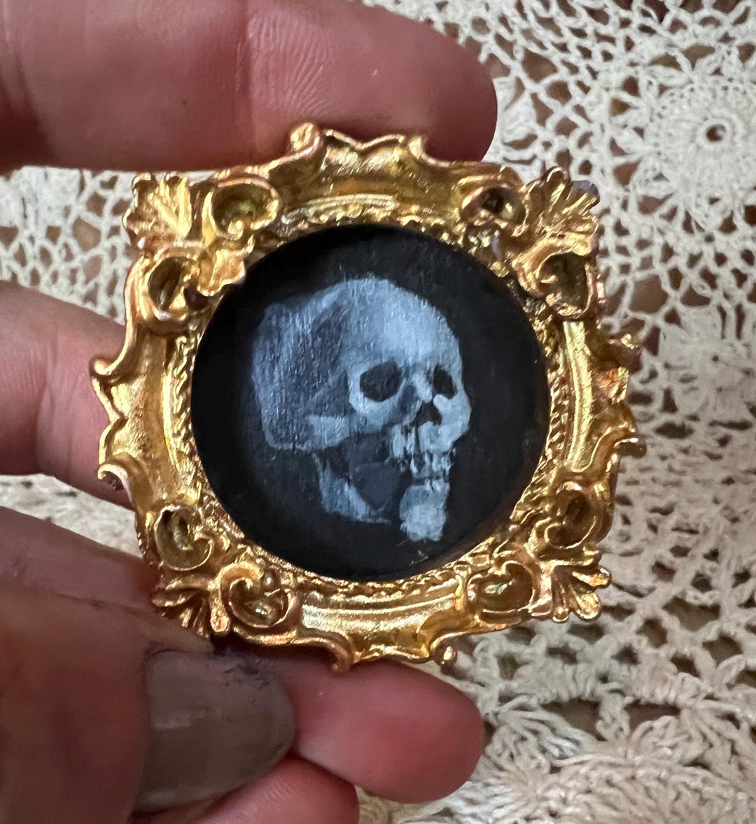 Original Mini Skull Oil Painting Miniature Gothic Painting With Ornate ...