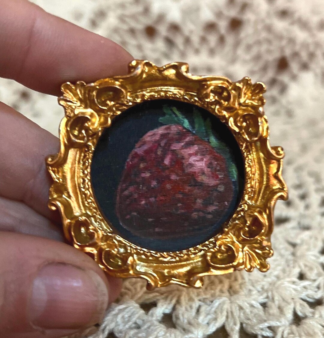 Strawberry Wall Decor, Tiny Art, Original Miniature Oil Painting ...