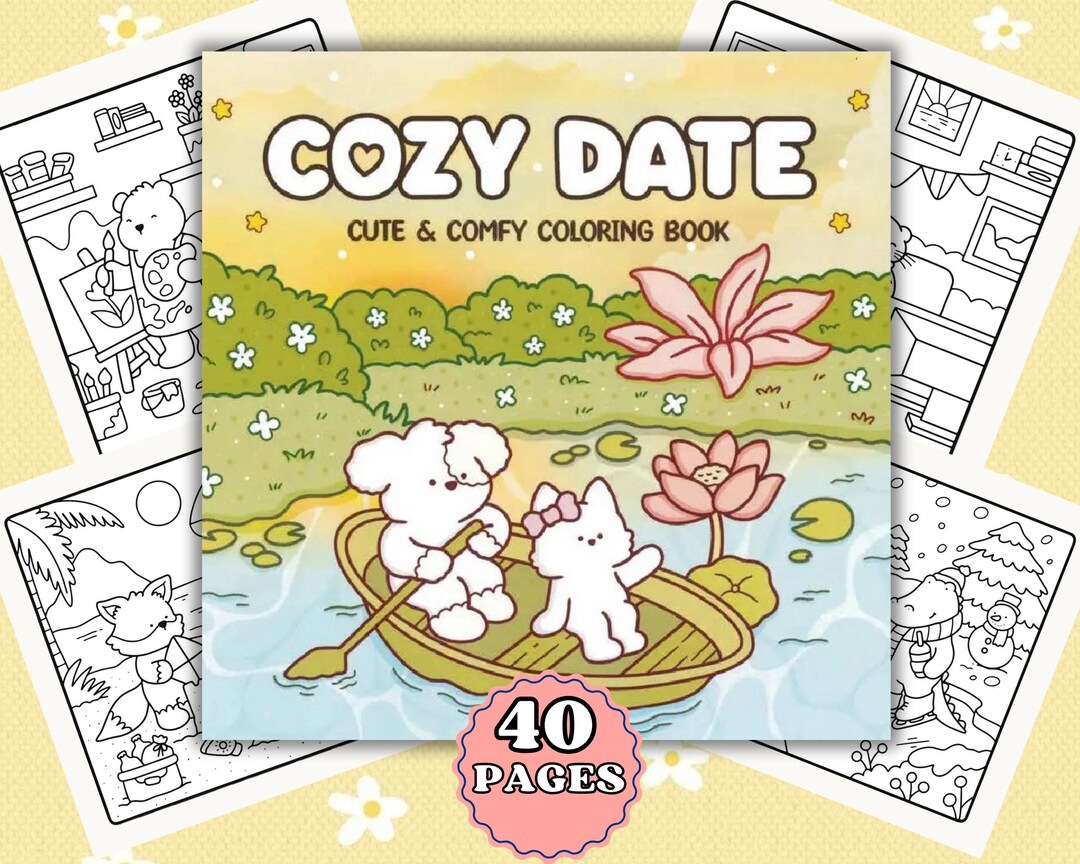 Cozy Date Coloring Book - 40 Printable Pages, Hygge Cute and Cozy ...
