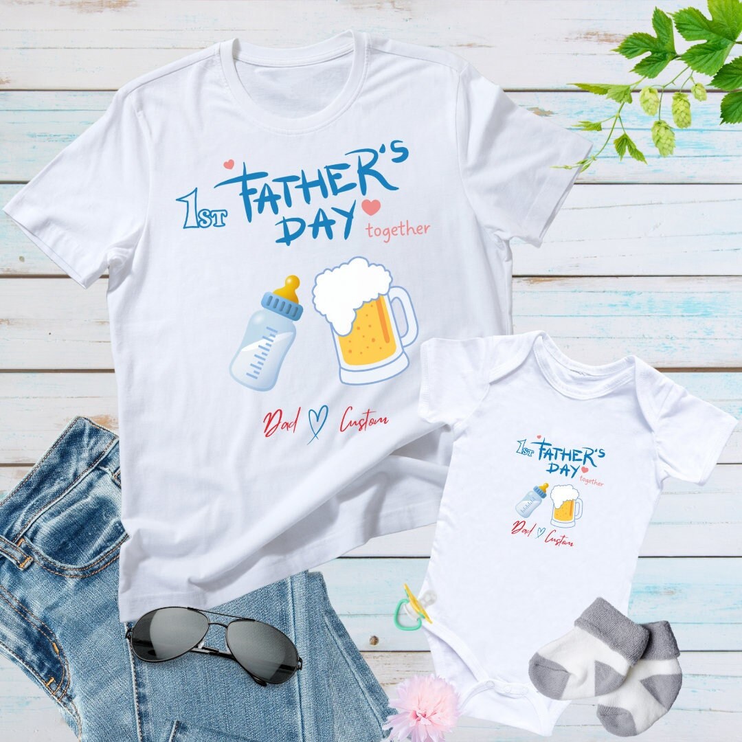 Custom 1st Father's Day Together Matching Shirt and Bodysuit Set, Personalized Father's Day Gift ...