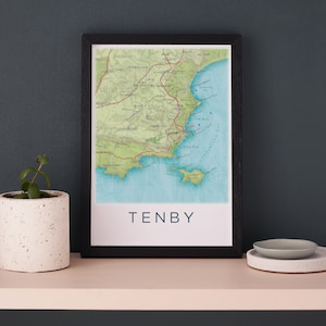 FRAMED Tenby Poster Print, Map of Tenby Wales, Tenby Pembrokeshire Wall ...