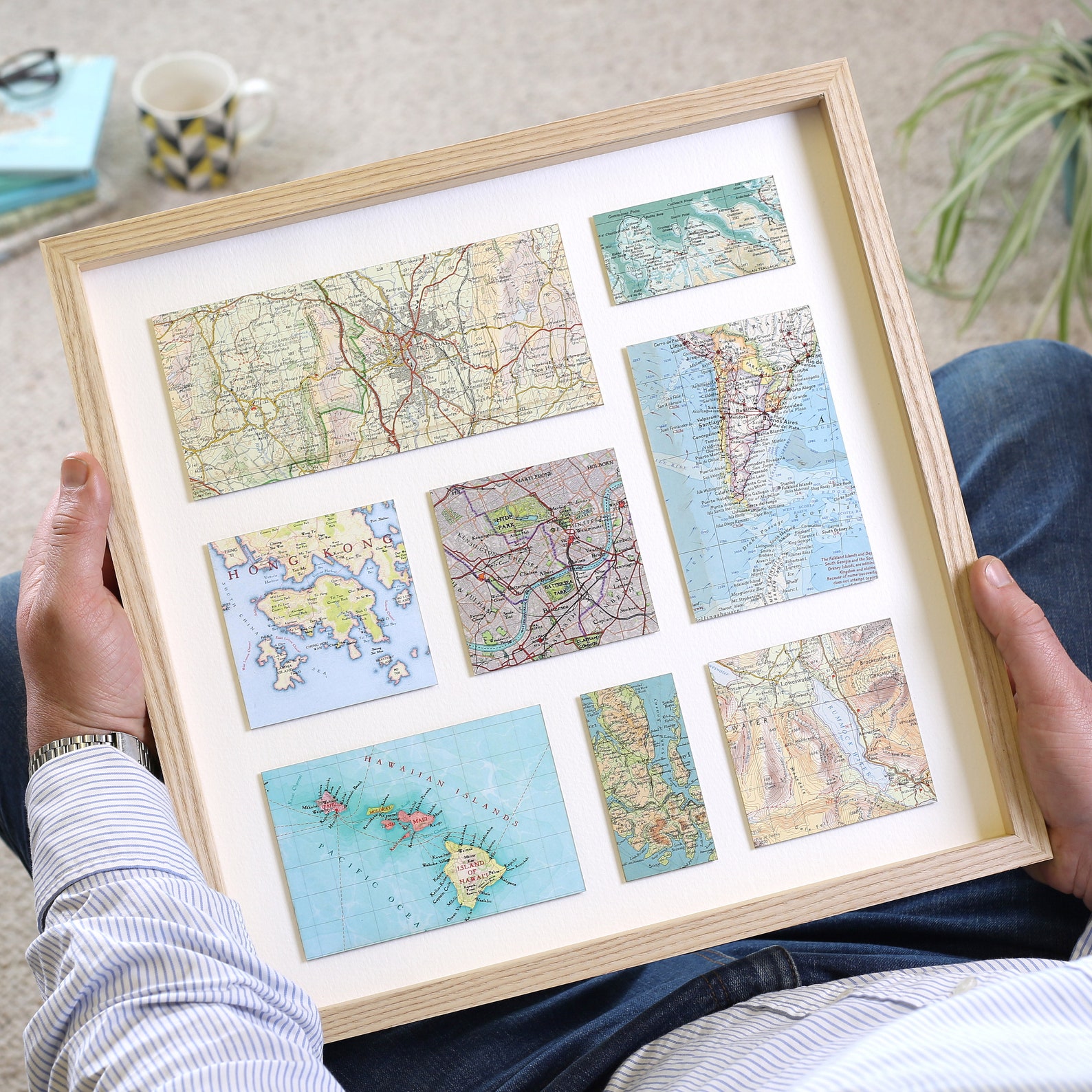 Map Wall Art - Eight Custom Map Squares Wedding Anniversary Frame Gift ...