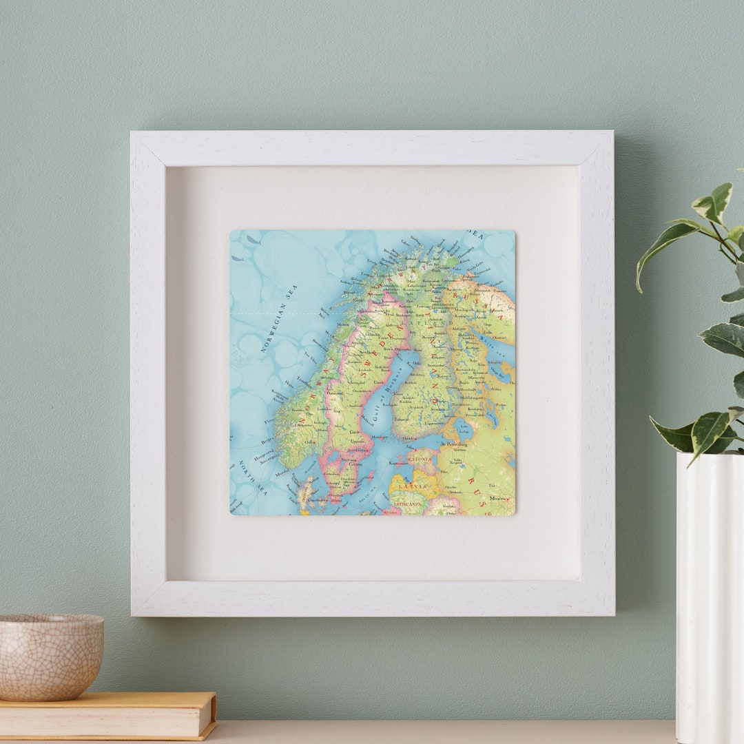 Scandinavia Framed Map Print, Wall Art Gift for a Couple, Gallery Wall ...
