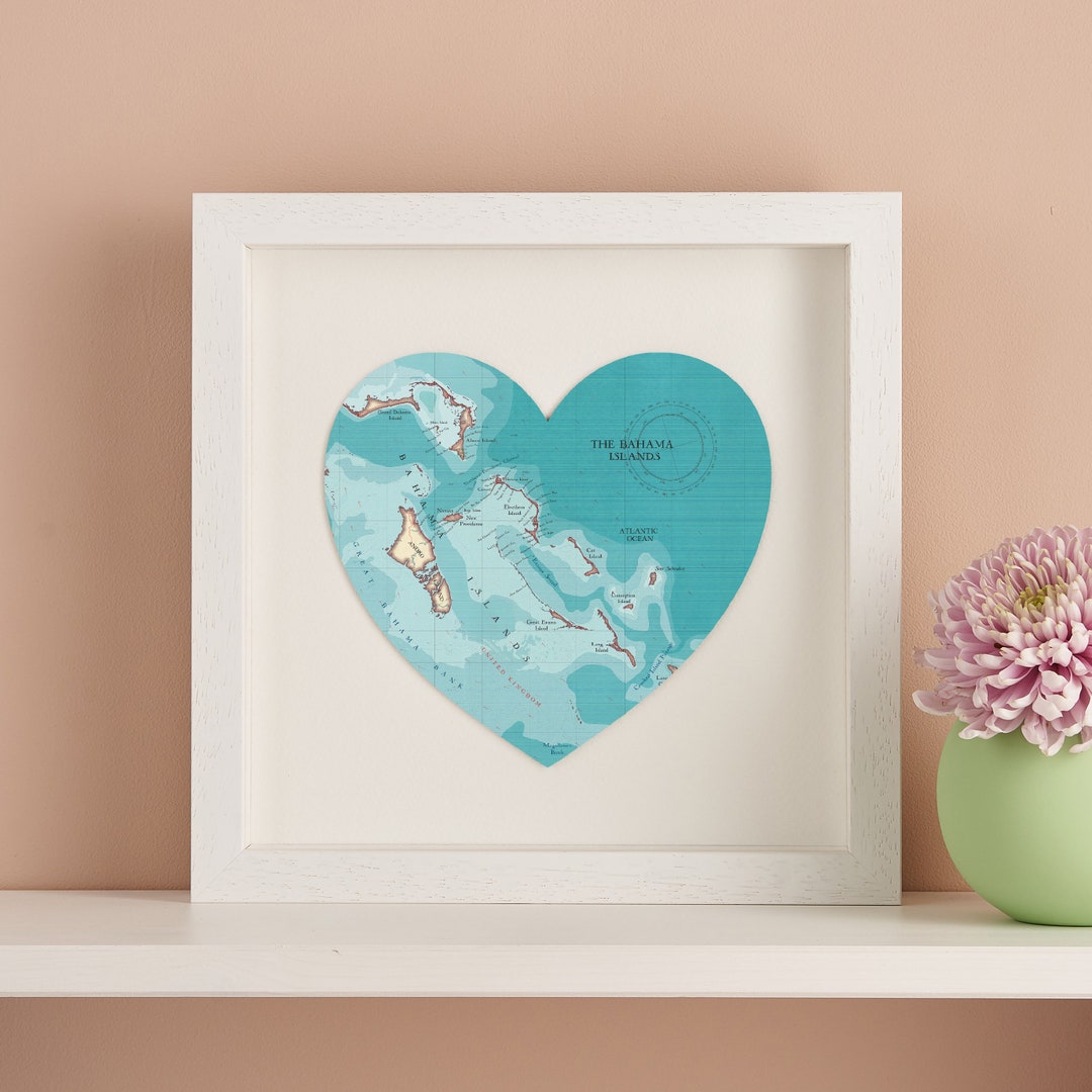 Bahamas Map, Map Heart, Bahamas Wall Art, Wedding Anniversary Gift ...