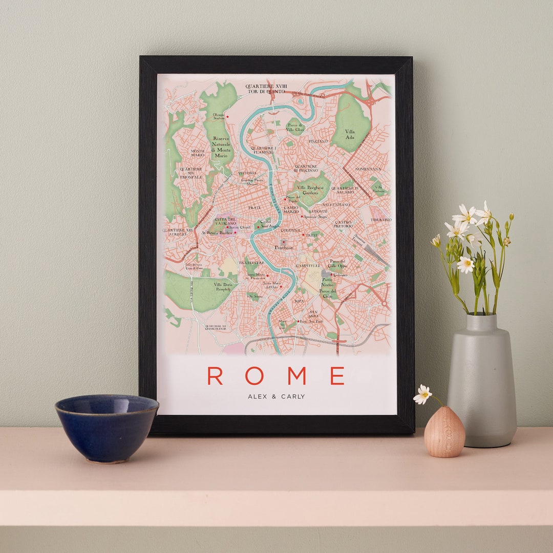 Rome Map Poster, Rome Print, Engagement Gift for A Couple, Travel Gift ...