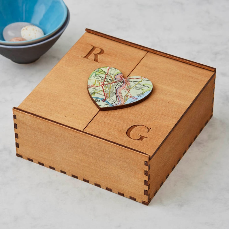 Travel Wedding Gift, Personalised Map Heart Location Keepsake Box ...