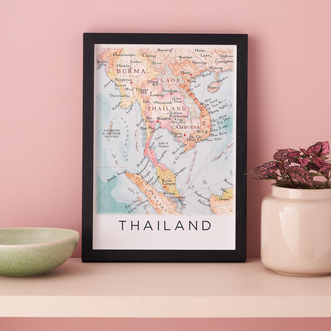 Thailand Poster, Thailand Gallery Wall Art, Thailand Map Travel Poster ...