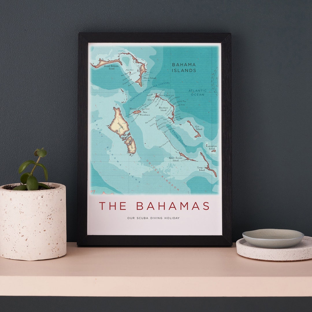 FRAMED Bahamas Map Print, Bahamas Wall Art Poster, West Indies Poster ...
