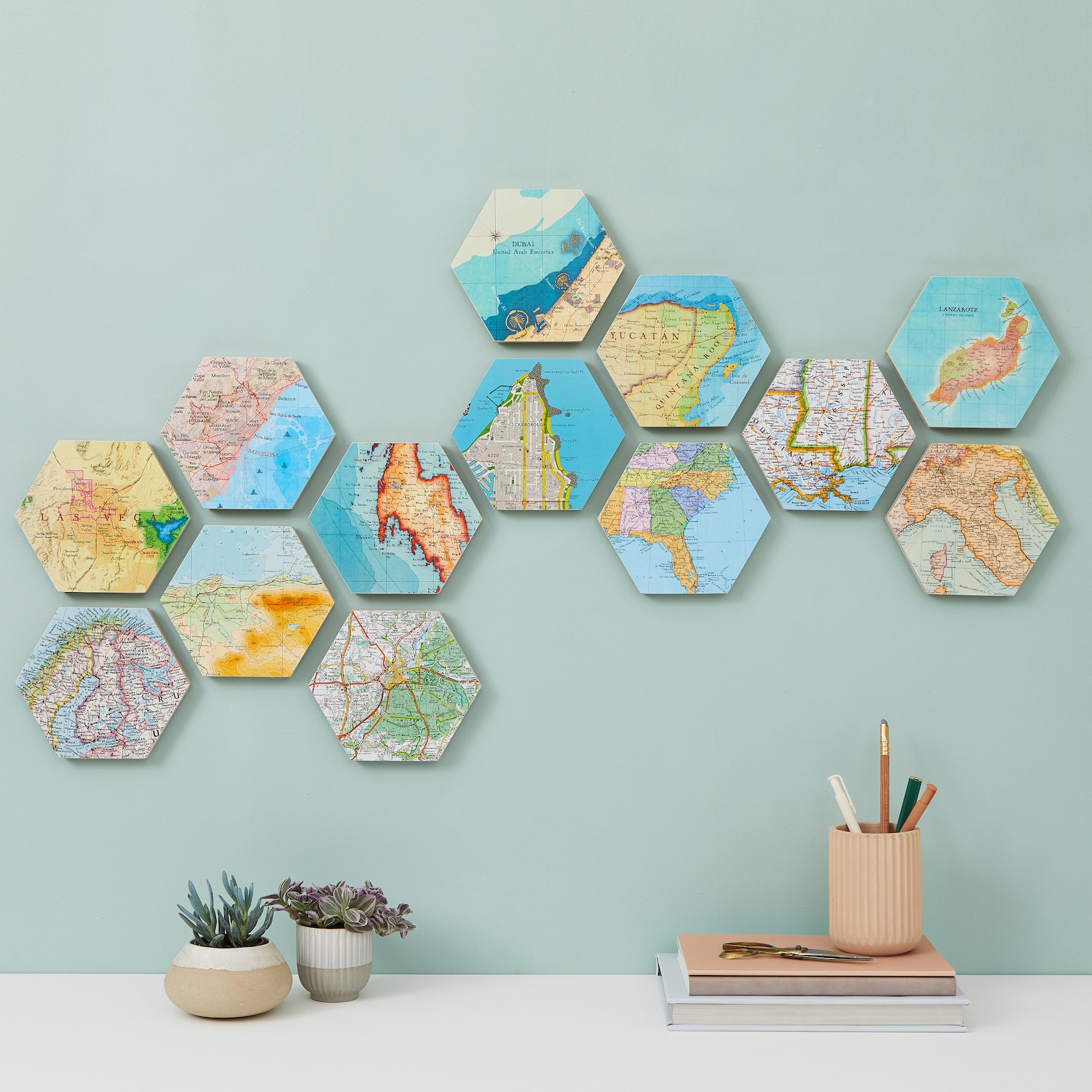 Wall Art Tile Hexagons, Custom Map Gift, Travel Gift for Him, Hexagon ...
