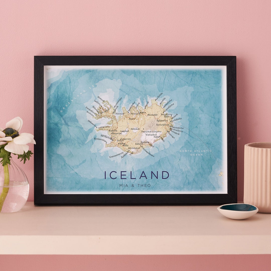 FRAMED Iceland Map Poster Print, Map of Iceland Poster, Iceland Wall ...