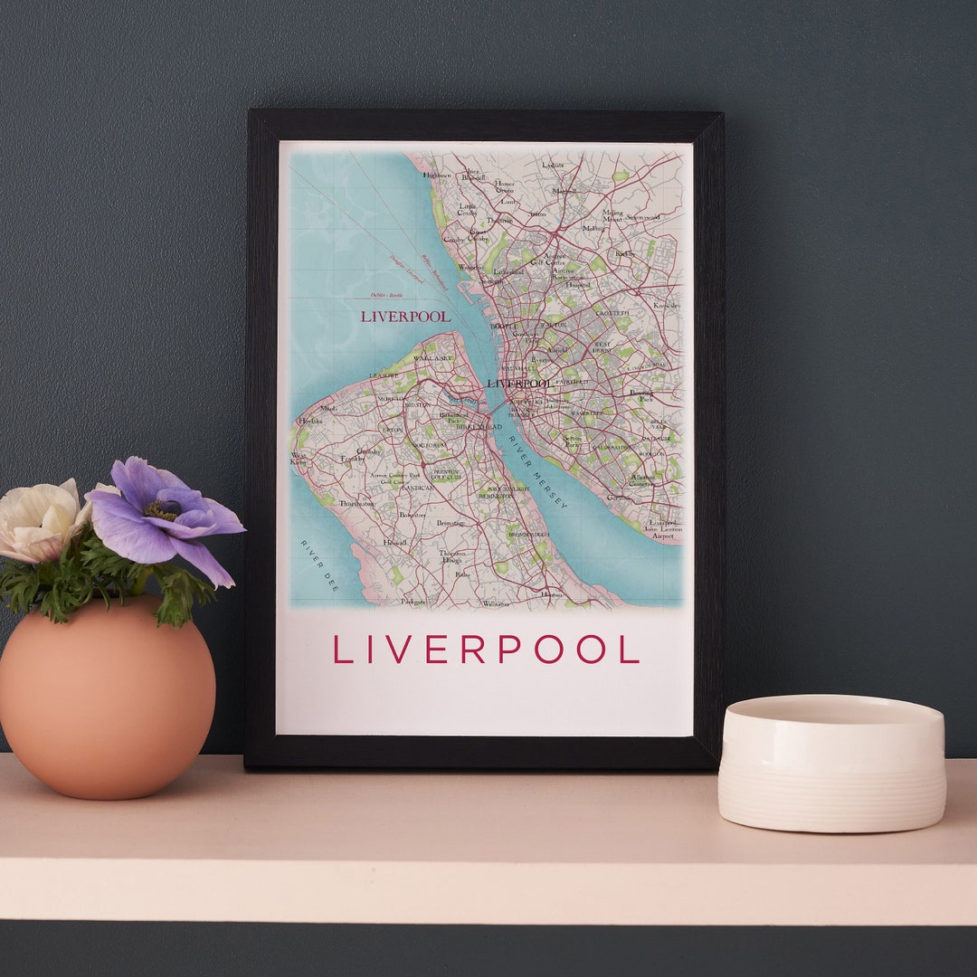 Liverpool Map Print, Liverpool Poster, Merseyside Birkenhead Map, Wall ...