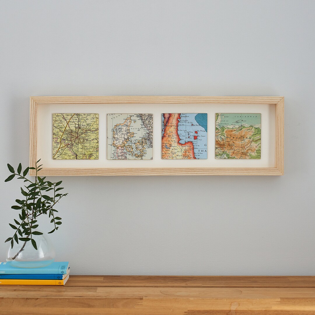Custom Map Wall Art - Four Squares Print Wedding Gift - Paper Wedding ...