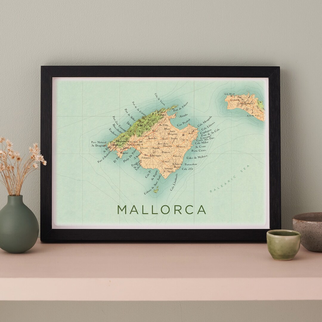 Mallorca Map Poster, Majorca Wall Art Map, Spanish Islands Map, Wall ...