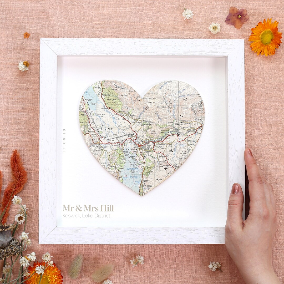 Custom Map Heart Print Wedding Gift - Personalized Wedding Anniversary ...