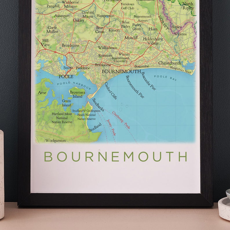 FRAMED Map of Bournemouth Dorset Bournemouth Poster Poole - Etsy