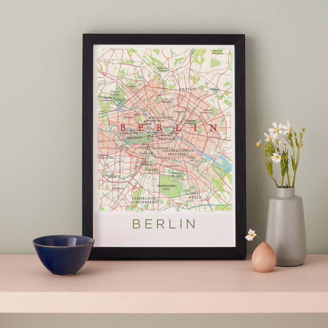 Berlin Germany Map, Berlin Poster Print, Wall Art Decor Gift, for Him ...