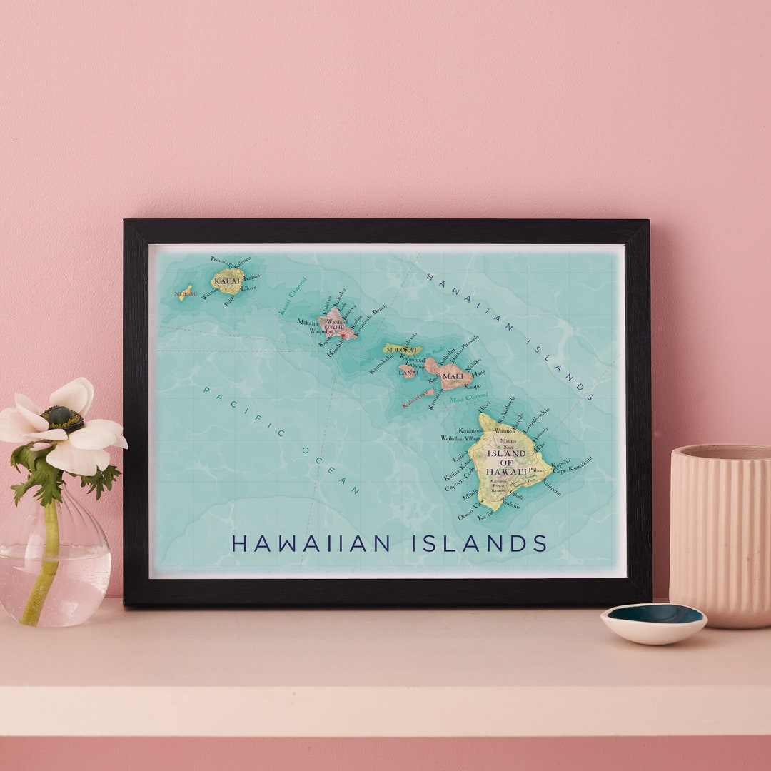 Hawaiian Islands Map Print, Hawaiian Islands Poster, Hawaii Map Gift ...