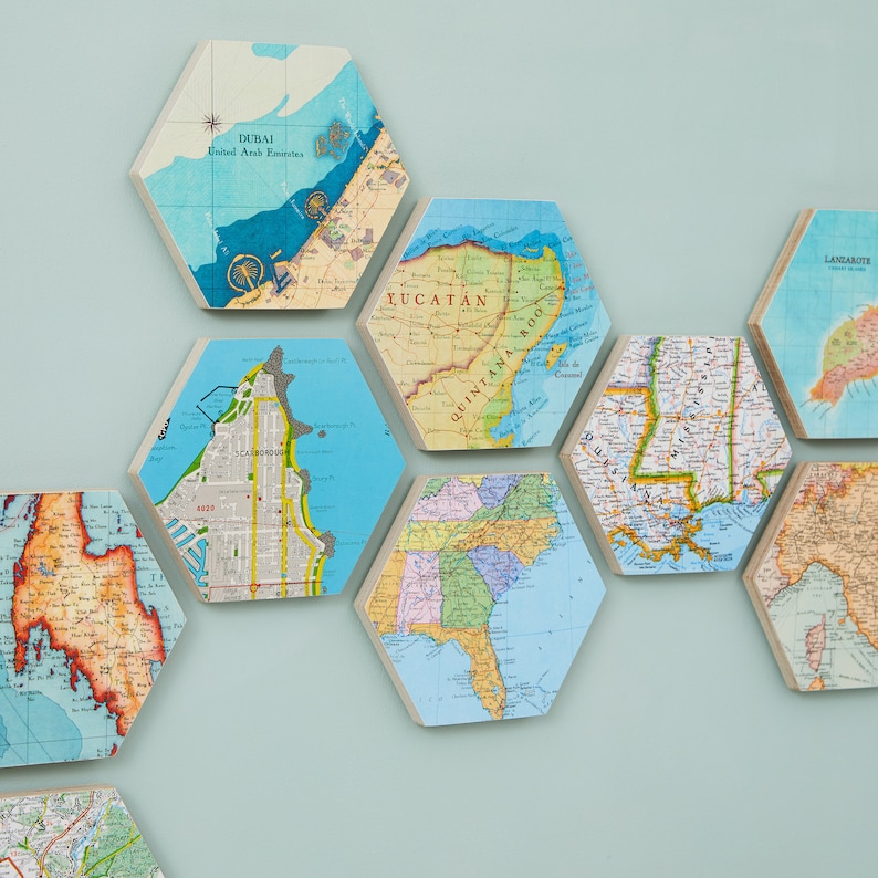 Wall Art Tile Hexagons Custom Map Gift Travel Gift for Him - Etsy