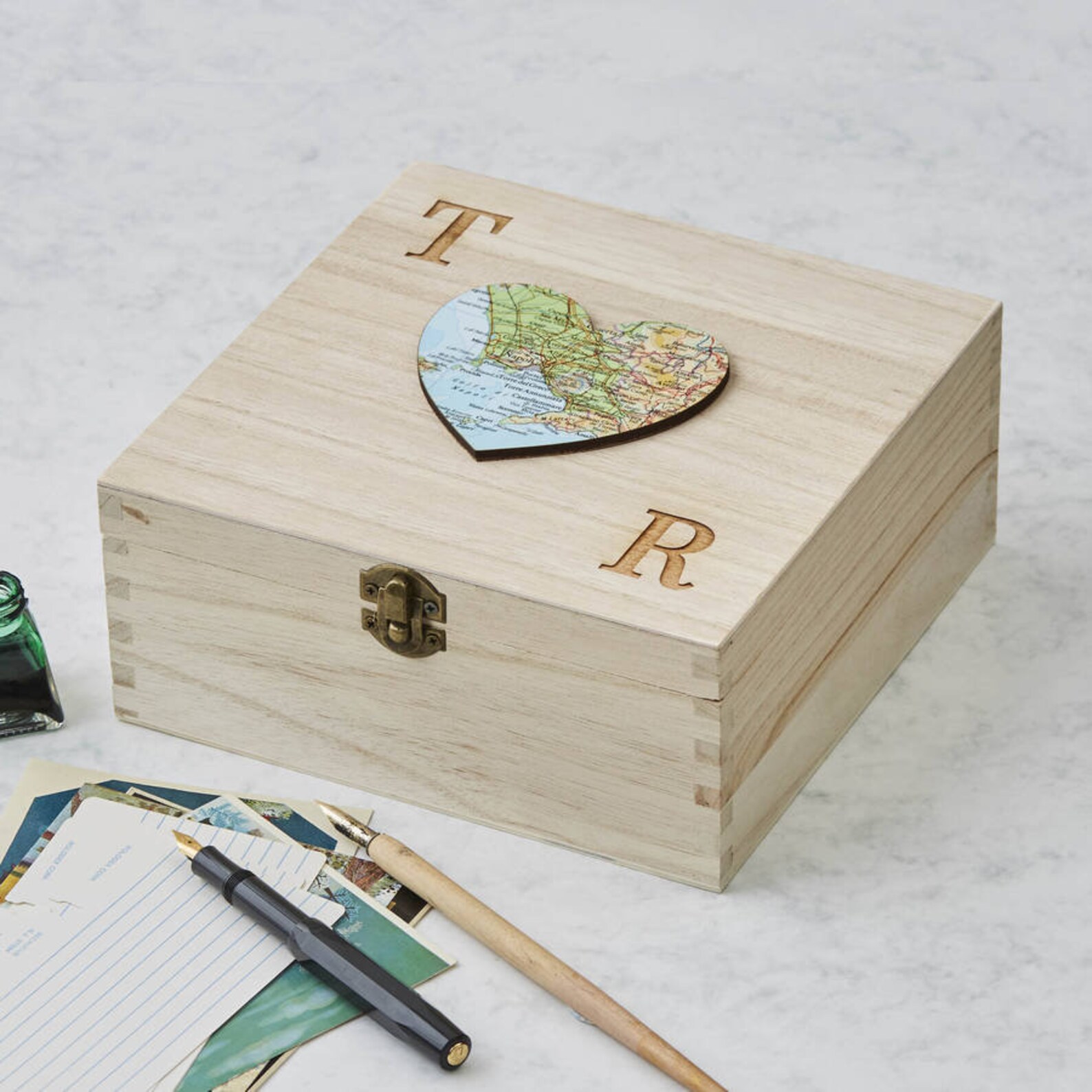 Travel Wedding Gift, Personalised Map Heart Location Keepsake Box ...