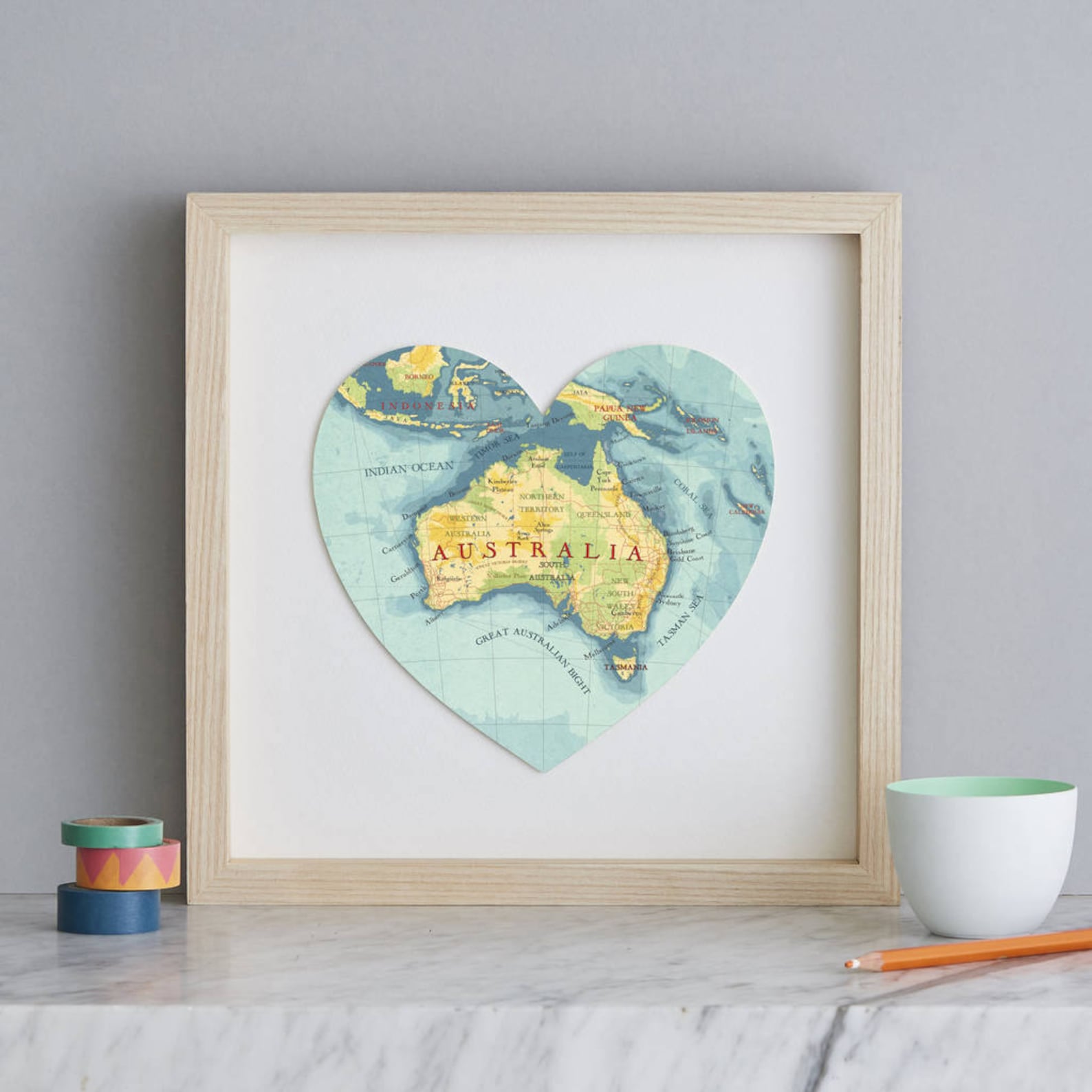 Australia Custom Map Print in a Square or Heart Shape - Personalised ...