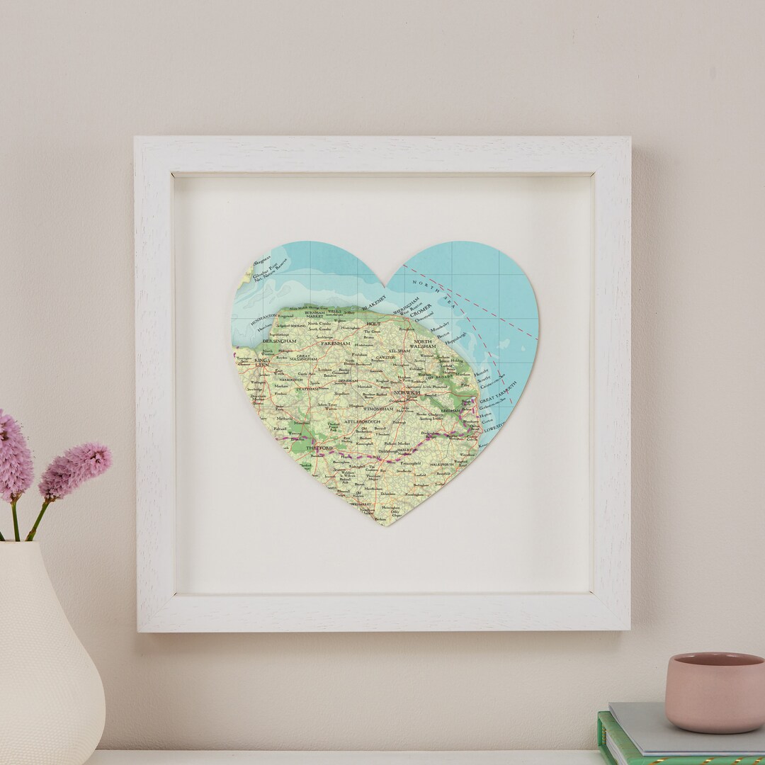 Norfolk Map, Map Heart, Norfolk Wall Art, Norfolk Coast Print ...