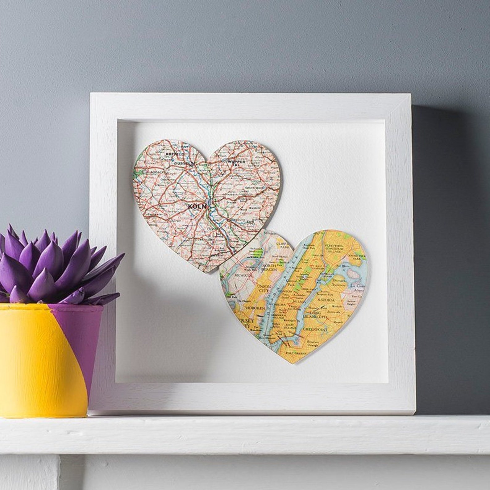 Custom Map Gift for Him Two Custom Map Heart Print for A - Etsy