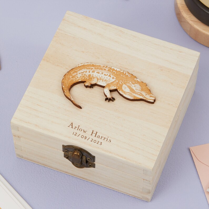 New Baby Crocodile Trinket Box, Newborn Baby Croc Gift, Personalised ...