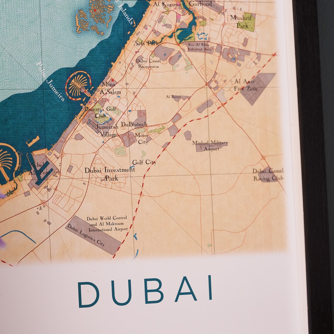 FRAMED Dubai Map Poster Print Dubai United Arab Emirates - Etsy UK