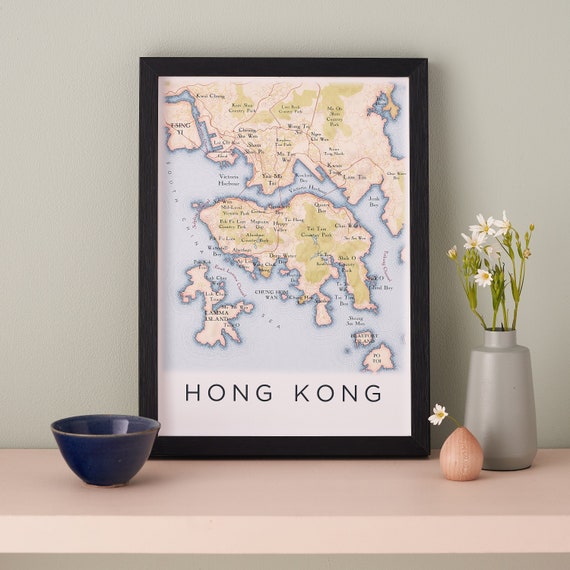 Hong Kong City Map Poster Hong Kong Map Print Wall Art - Etsy