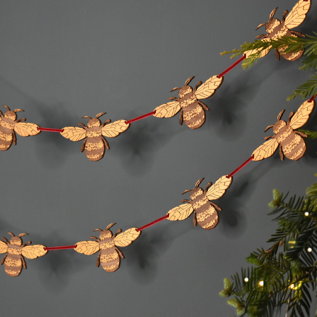 Gold Bumble Bee Christmas Garland Decoration, Handpainted Bee Bunting ...