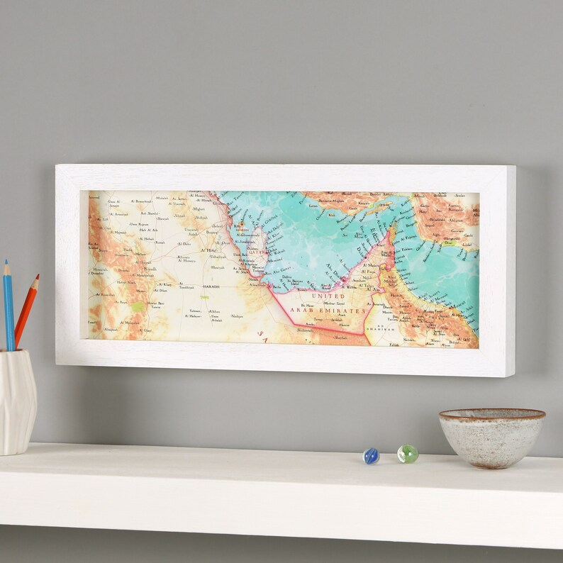 Personalized Map Wall Art - UAE, Dubai, Qatar Middle East Hand Drawn ...