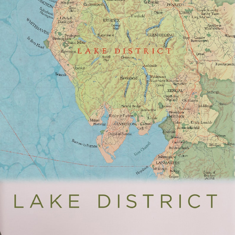 Lake District Map Poster the Lakes Map Print Cumbria UK - Etsy Australia