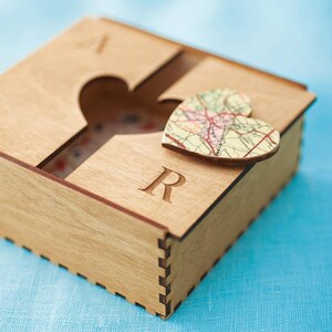 Travel Wedding Gift, Personalised Map Heart Location Keepsake Box ...