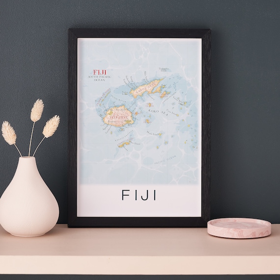 Fiji Poster Fiji Map Print Artwork Bathroom Wall Art South | Etsy