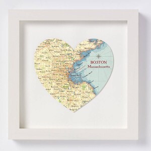 Boston Massachusetts Map Wall Art Decor, 3D Framed Map Print, Map Heart ...