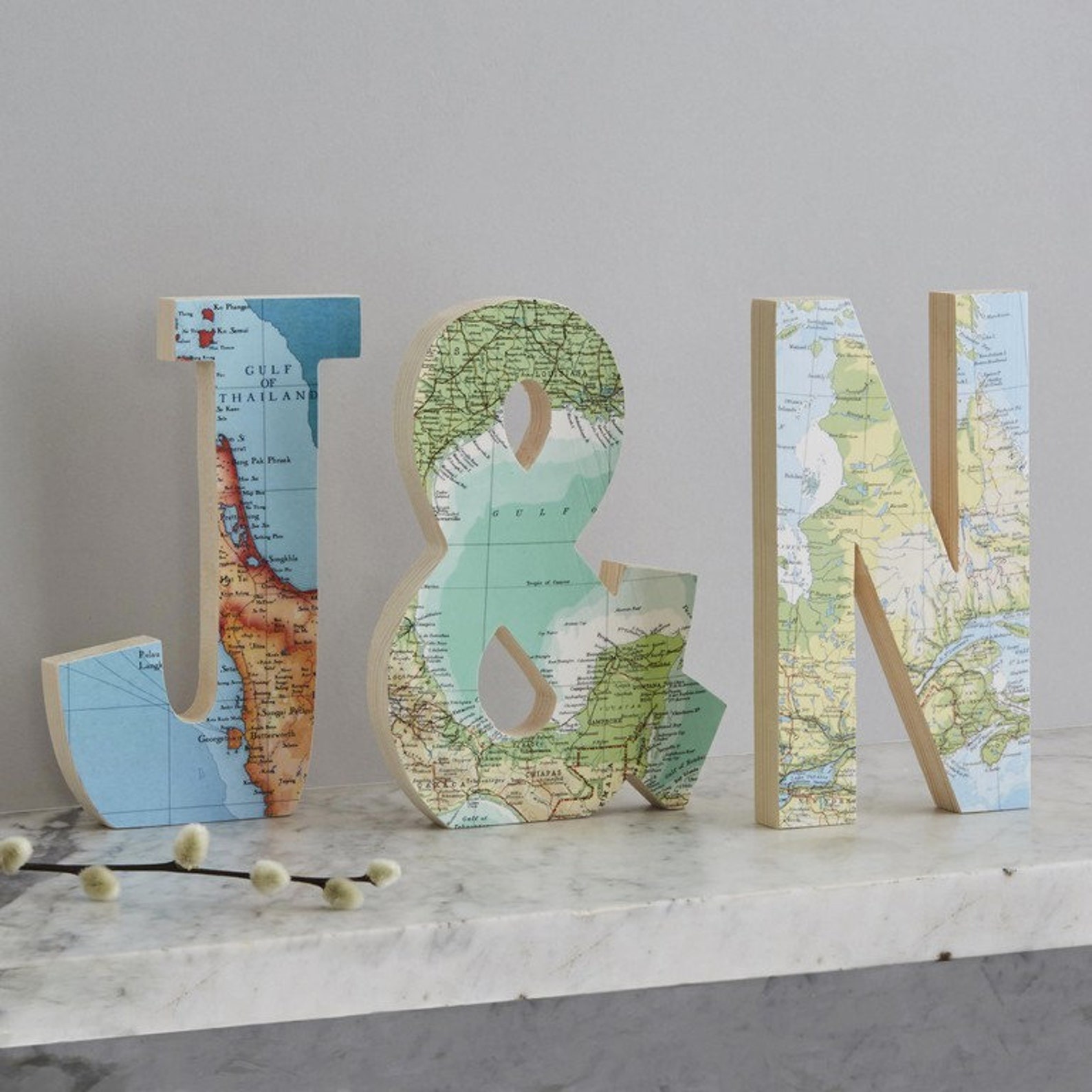 Set of Three Personalised Location Map Letters Initials | Etsy