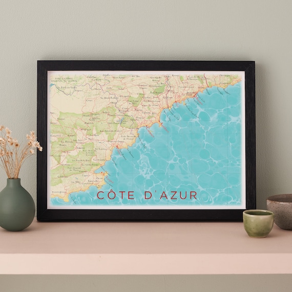 Cartel impreso del mapa de la Costa Azul Mapa de la Riviera - Etsy México