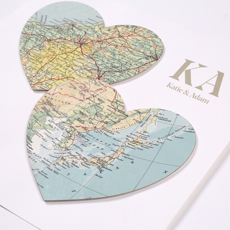 Two Custom Map Heart Print for a Couple - in Love Since Personalised ...