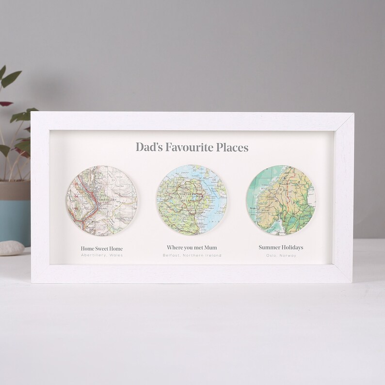 Custom Map Three Location Print Fathers Day Gift for Dad or | Etsy