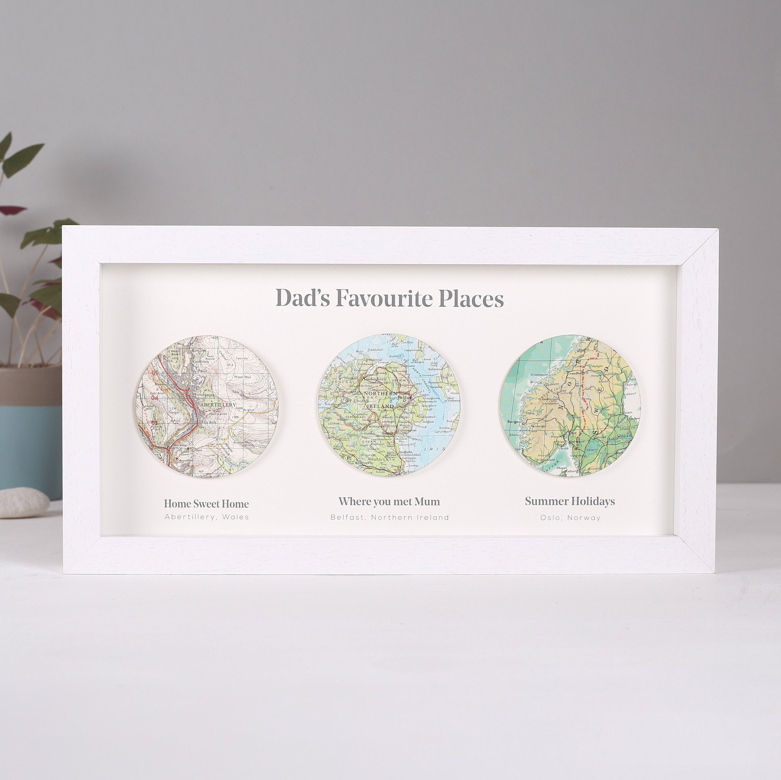 Custom Map three Location Print Fathers Day gift for Dad or | Etsy
