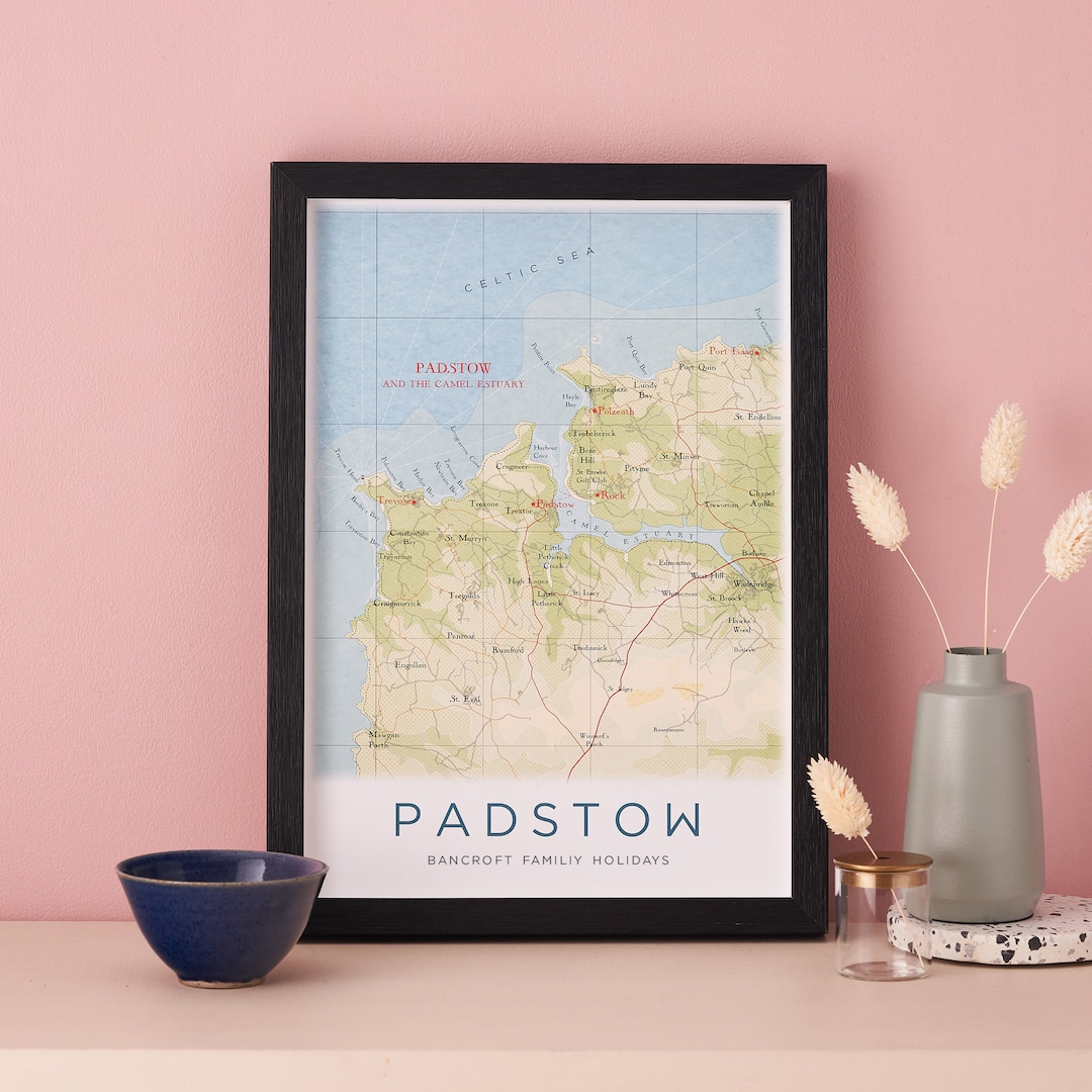 FRAMED Padstow Map Poster, Padstow Map Print, Padstow Map, Cornish Map ...