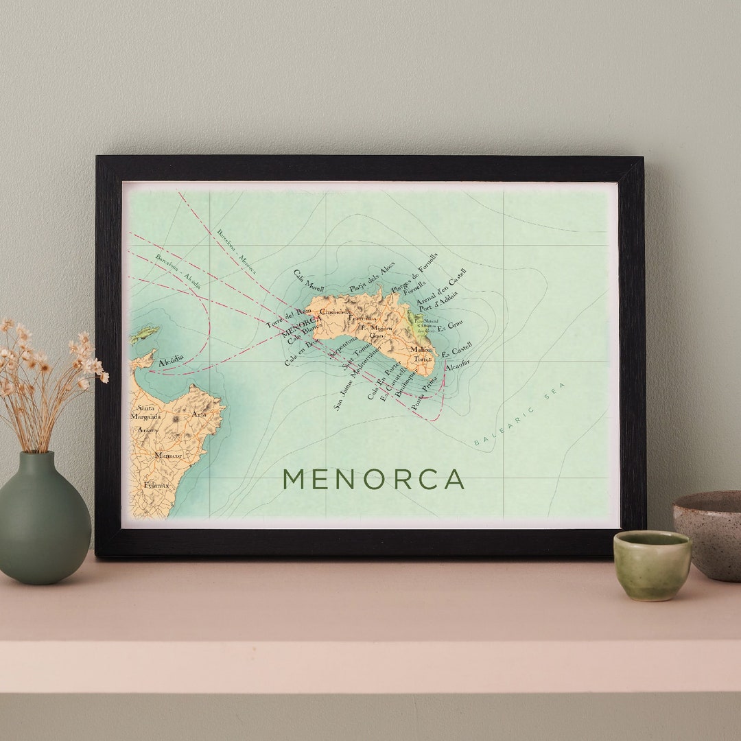 Menorca Map Print, Balearic Island Poster, Mediterranean Sea, Spain Map ...